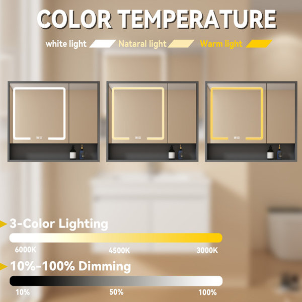 Ebern Designs 32 Inch Modern Floating Bathroom Vanity with LED Mirror Cabinet &Ceramic Sink Set ...